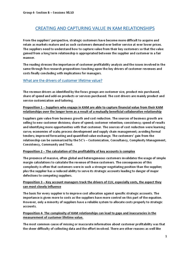 Creating and Capturing Value in Kam Relationships: What Are The Drivers ...