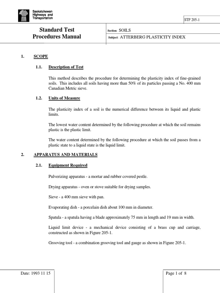 Standard Test Procedures Manual: 1. 1.1. Scope Description of Test ...