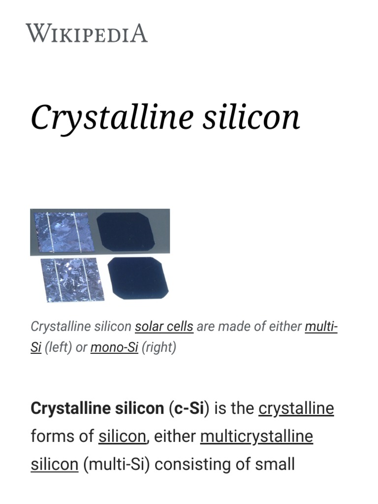 Crystalline Silicon (C-Si) Is The Crystalline | PDF | Solar Cell ...