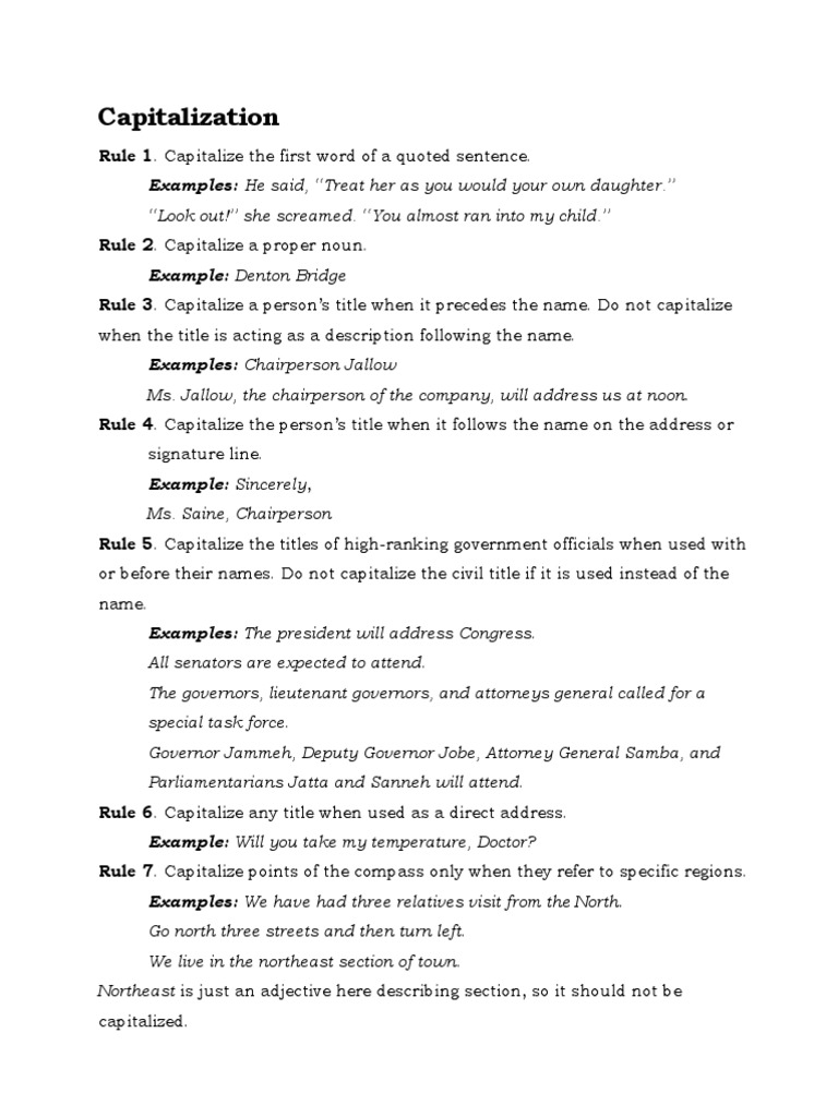 Capitalization: When The Title Is Acting As A Description Following The ...