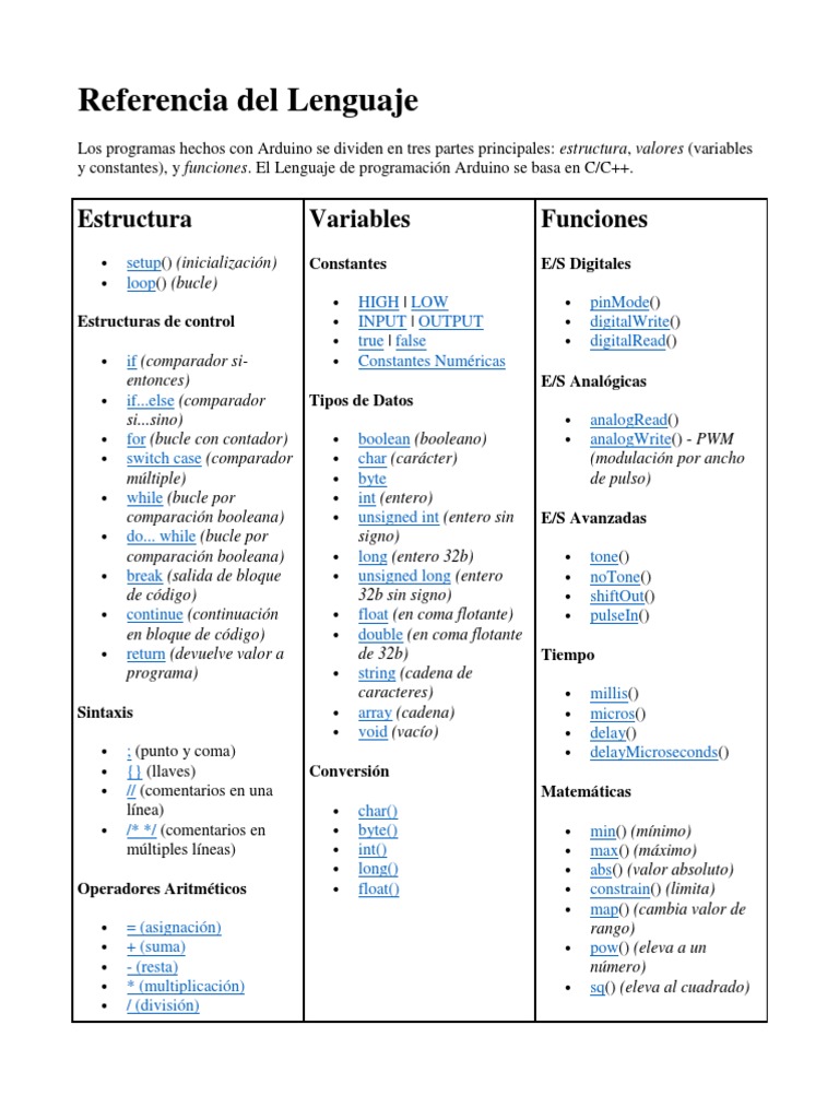 Referencias de Lenguaje Arduino | PDF | Poco | C