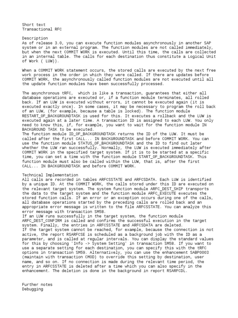 TRFC SM58 | PDF | Database Transaction | Subroutine