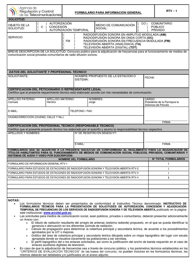 3 Formulario RTV 1 Información General | Descargar gratis PDF ...