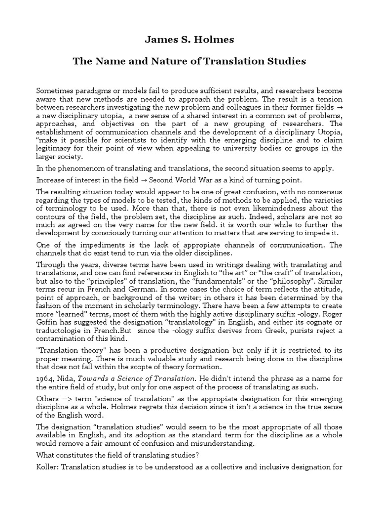 Holmes, The Name and Nature of Translation Studies - RESUMEN | PDF ...