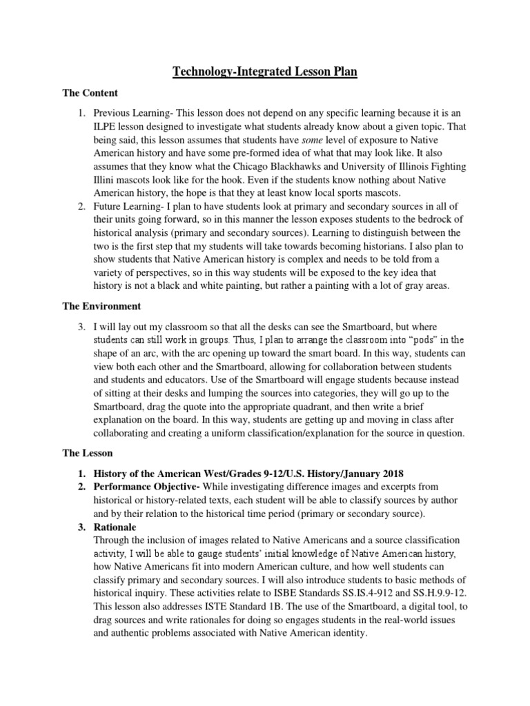Technology Integrated Lesson Plan | PDF | Native Americans In The ...