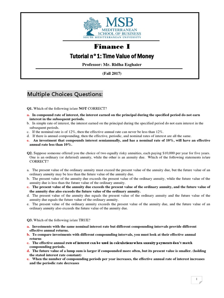 Td1 Time Value Of Money 2018 Solution Pdf Pdf Present Value