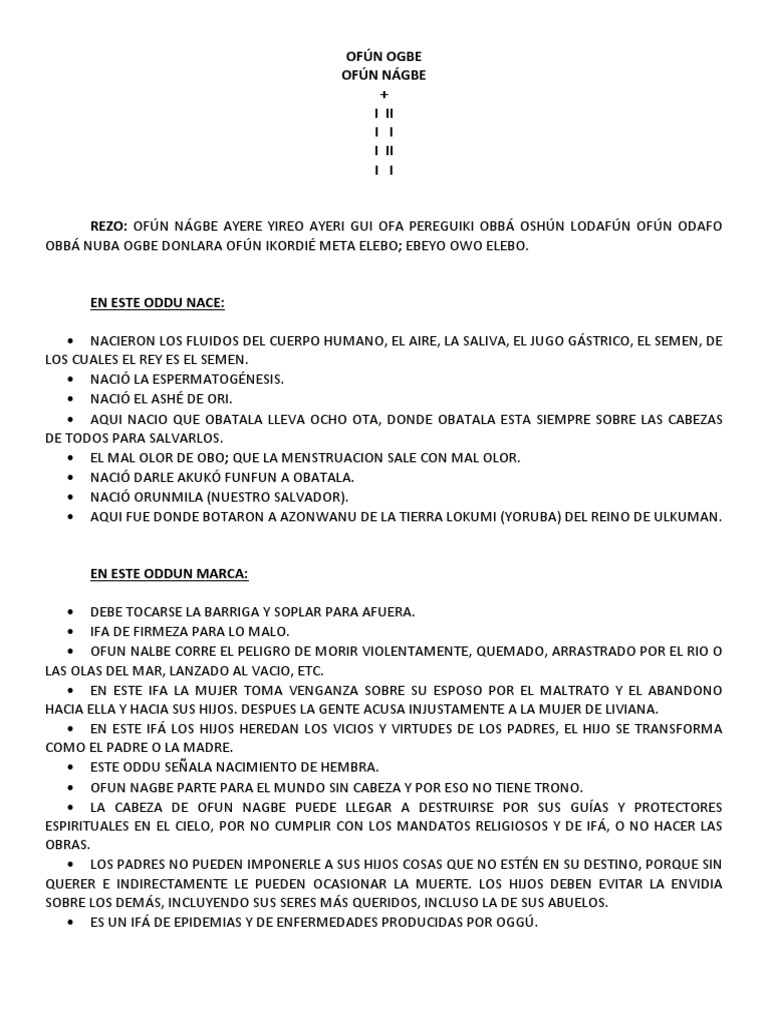 Ofún Ogbe: Un análisis completo del signo y sus enseñanzas | PDF | Santeria