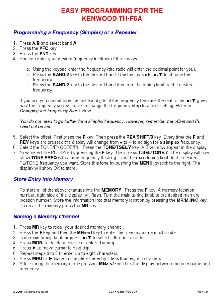 Easy Programming For The TH-F6A | PDF | Frequency Modulation | Radio