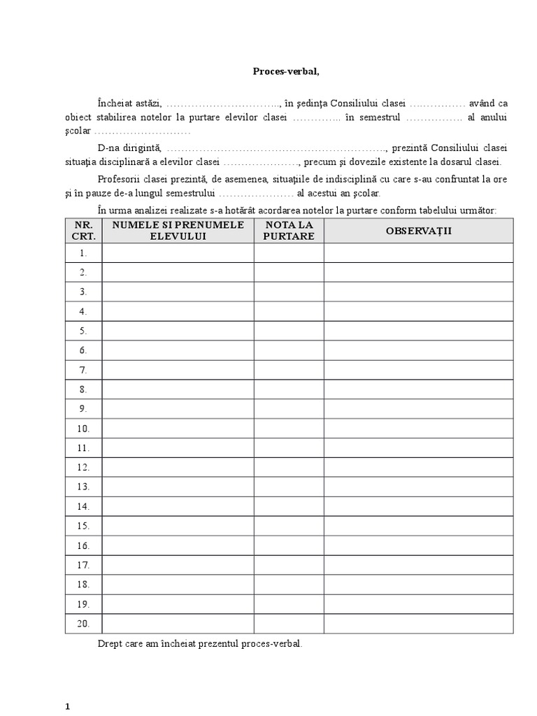 Proces Verbal Note Purtare | PDF