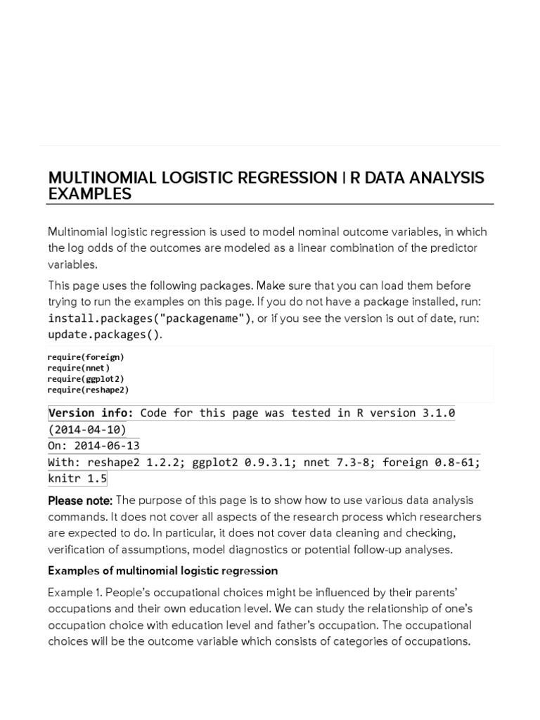 Multinomial Logistic Regression - R Data Analysis Examples - IDRE Stats | Download Free PDF ...