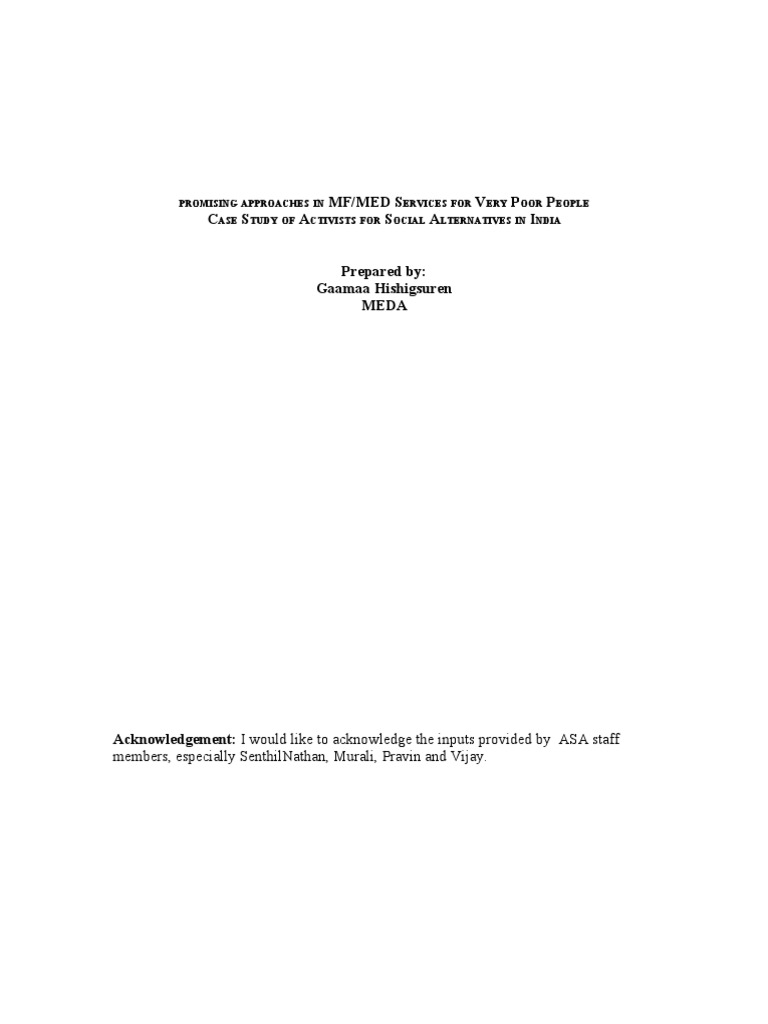 ASA Case Study FINAL | PDF | Microfinance | Poverty