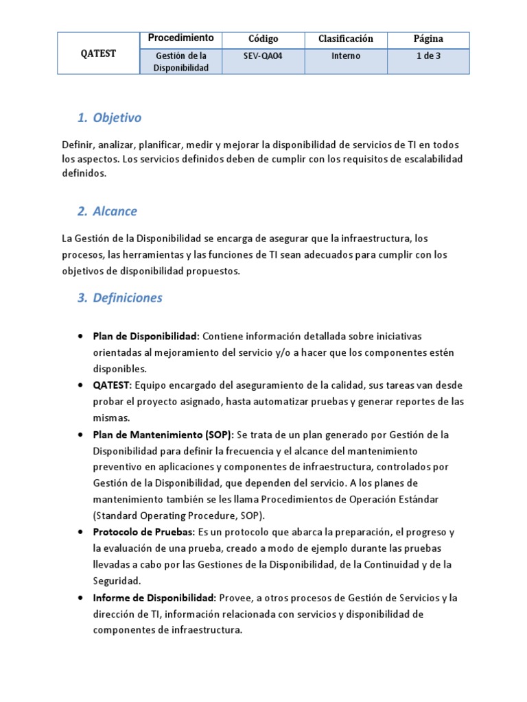 Gestión de La Disponibilidad | PDF | Calidad (comercial) | Áreas de ...