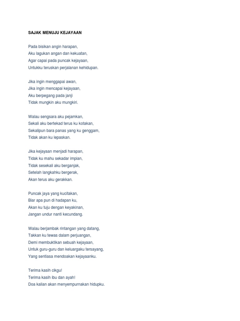 Sajak Menuju Kejayaan | PDF | Pengembangan Diri