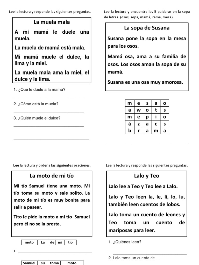 Lecturas de Comprension Lectora Primer Grado | PDF