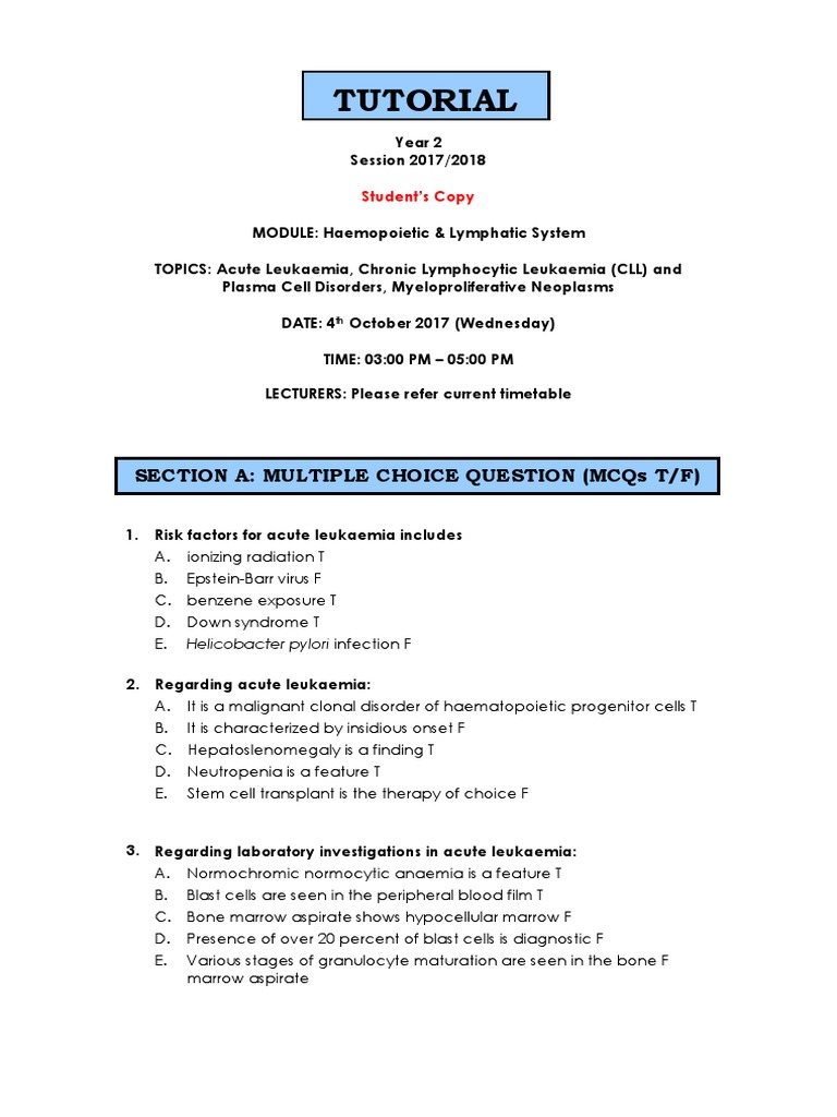 Tutorial 2 PDF | PDF | Multiple Myeloma | Leukemia