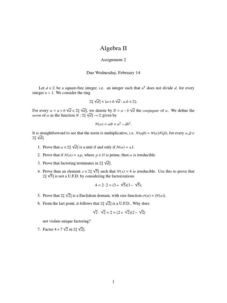 Algebra Assignment 2 | PDF