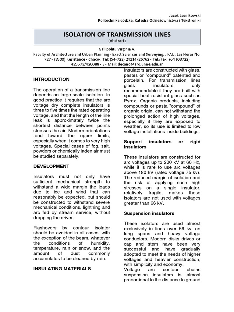 Isolation of Transmission Lines | PDF | Insulator (Electricity ...