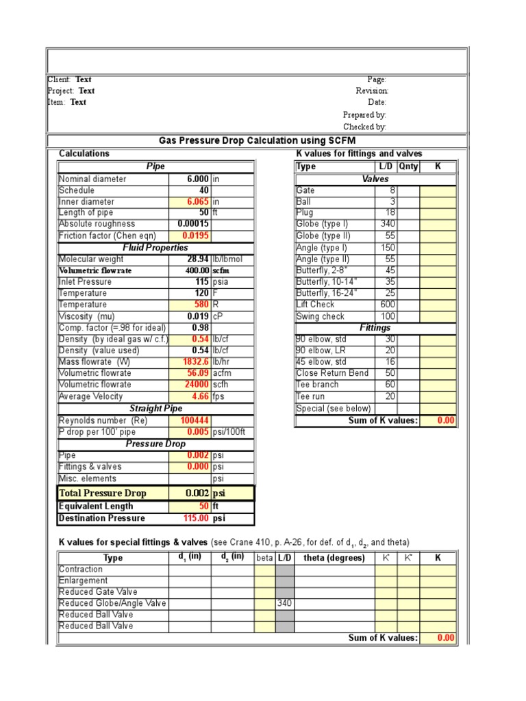 Gas Pressure Drop Calculation Using SCFM: Pipe Valves | PDF | Pressure ...