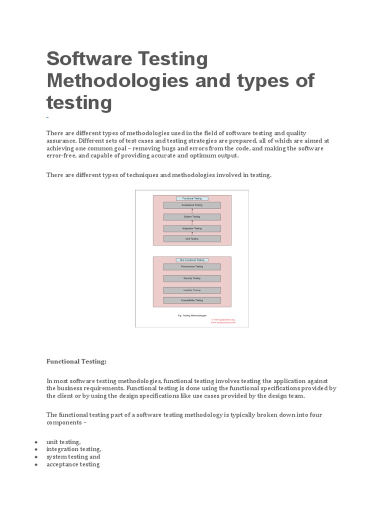 Software Testing Methodologies and Types of Testing | PDF | Software ...