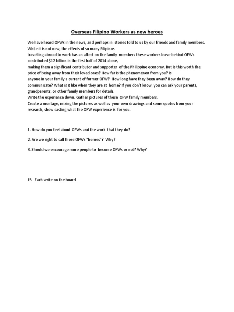 Overseas Filipino Workers As New Heroes | PDF