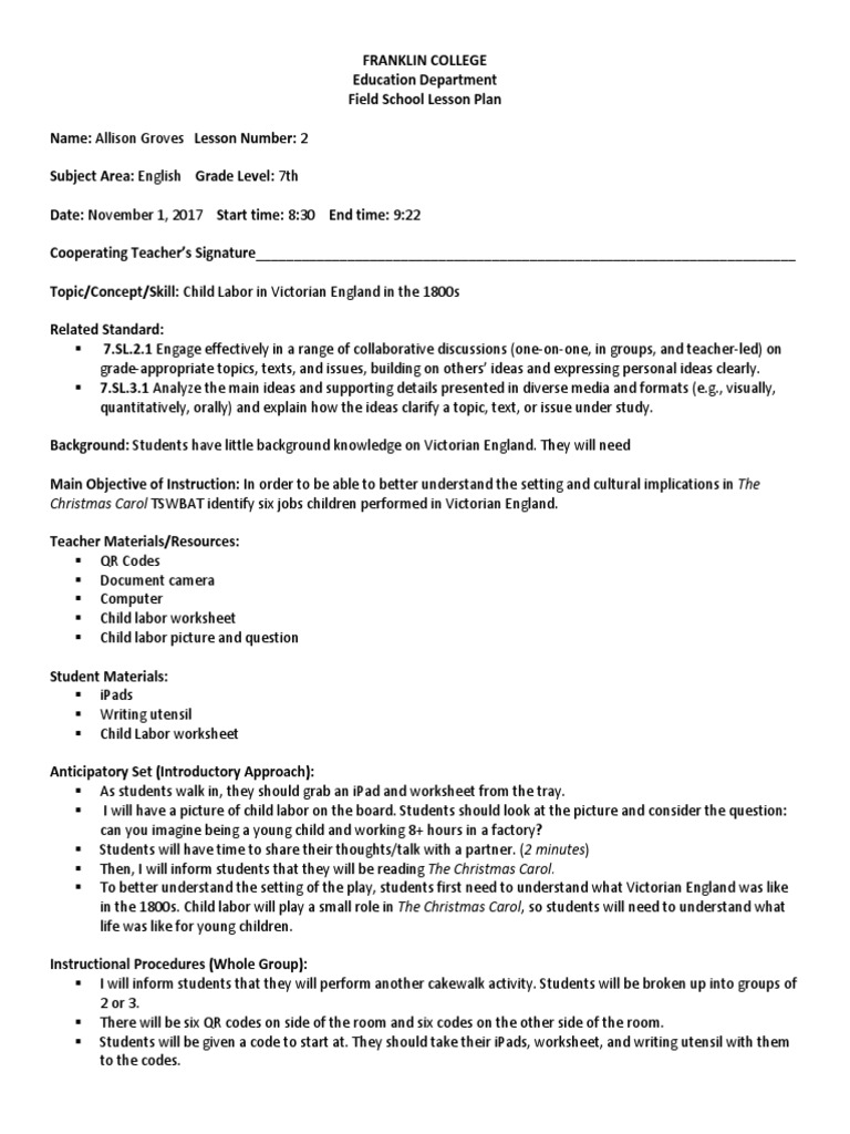 Lesson Plan 2 - Child Labor | PDF | Lesson Plan | Teaching