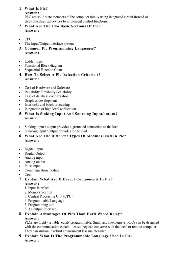 PLC Interview Question | PDF | Programmable Logic Controller | Input/Output