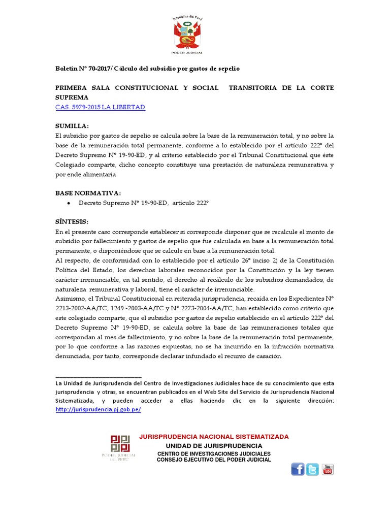 Cálculo Del Subsidio Por Gastos de Sepelio | PDF | Caso de ley ...