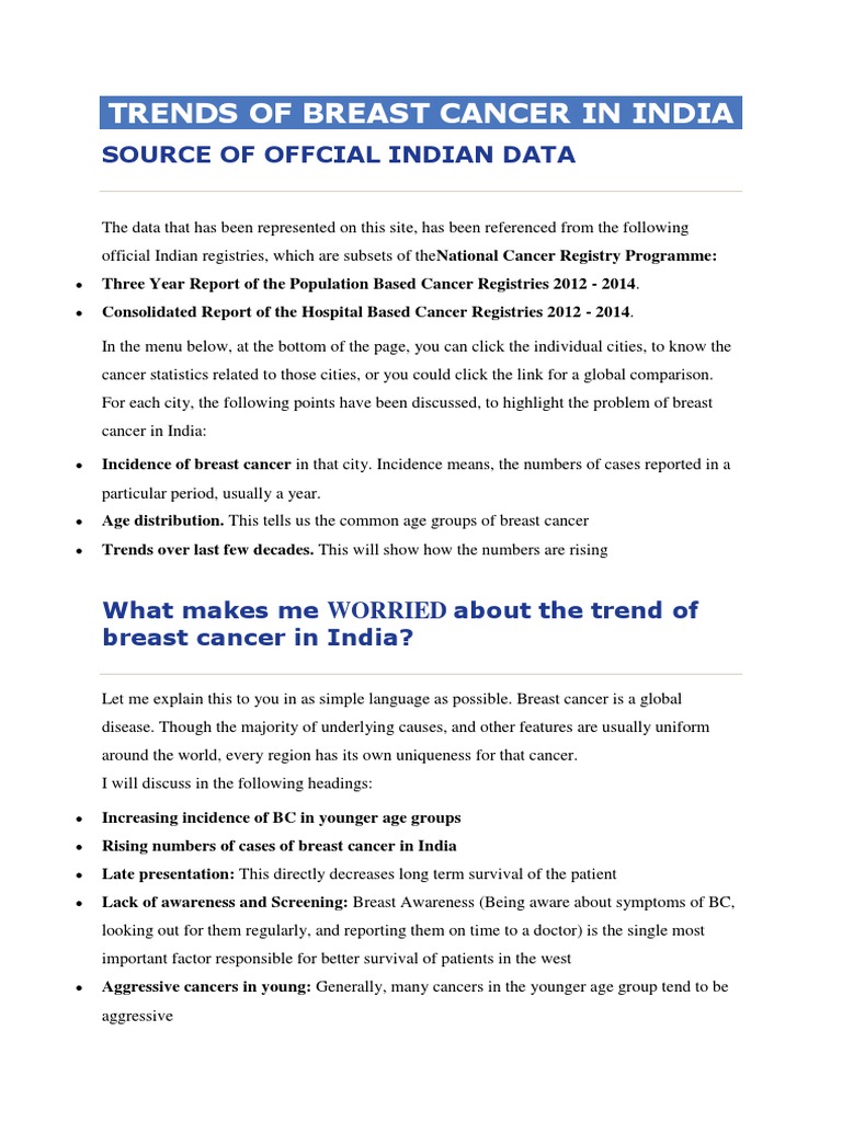 Trends of Breast Cancer in India | PDF | Breast Cancer | Screening ...