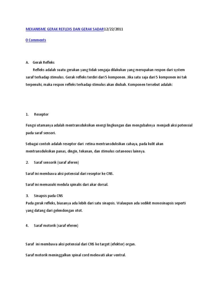 Mekanisme Gerak Refleks dan Sadar | PDF
