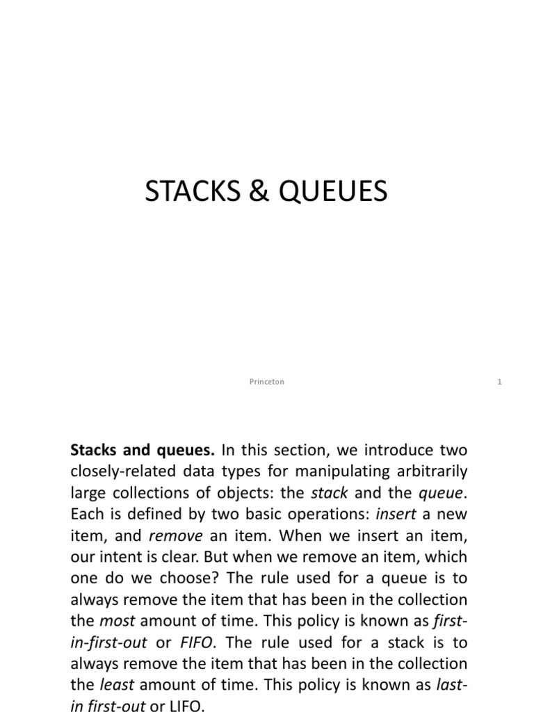 Stacks & Queues: Princeton 1 | PDF | Queue (Abstract Data Type) | Data Type