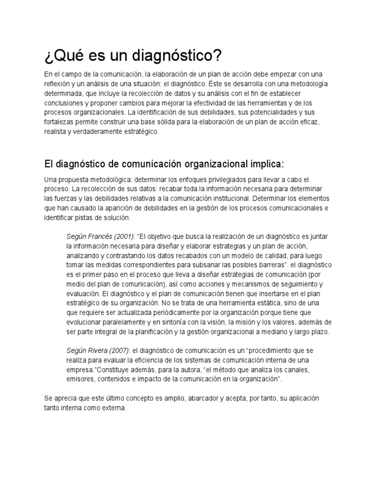 Que Es Un Diagnostico | Descargar gratis PDF | Comunicación | Información