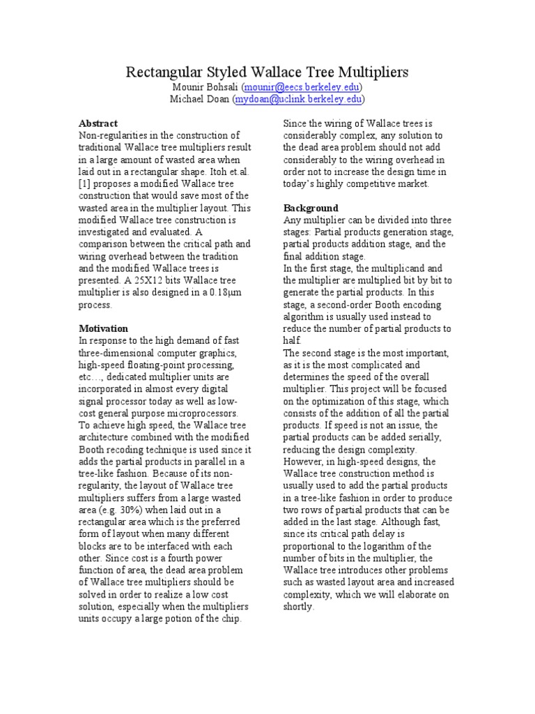 Wallace Tree | PDF | Computer Architecture | Digital Electronics