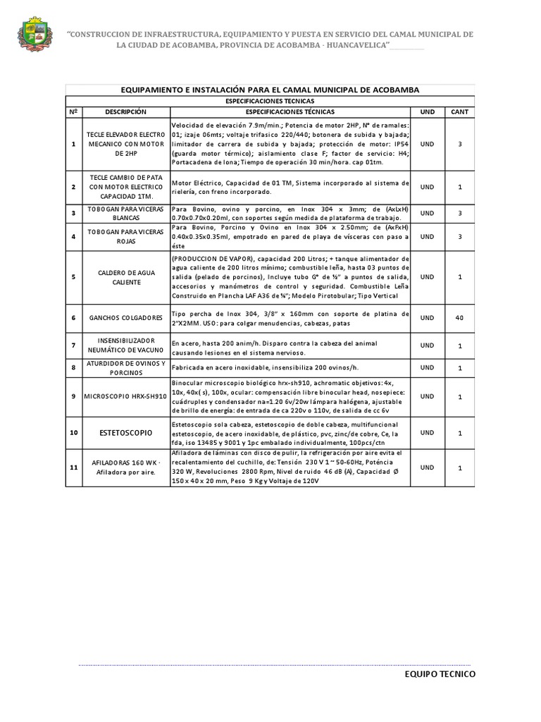 Precios y Esp - Tec Equipos | Descargar gratis PDF | Materiales | Ingeniería de Edificación