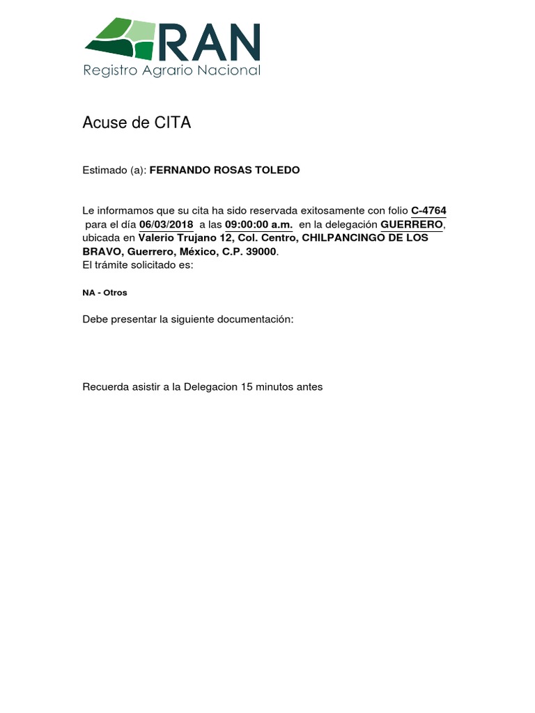 Acuse Cita | PDF