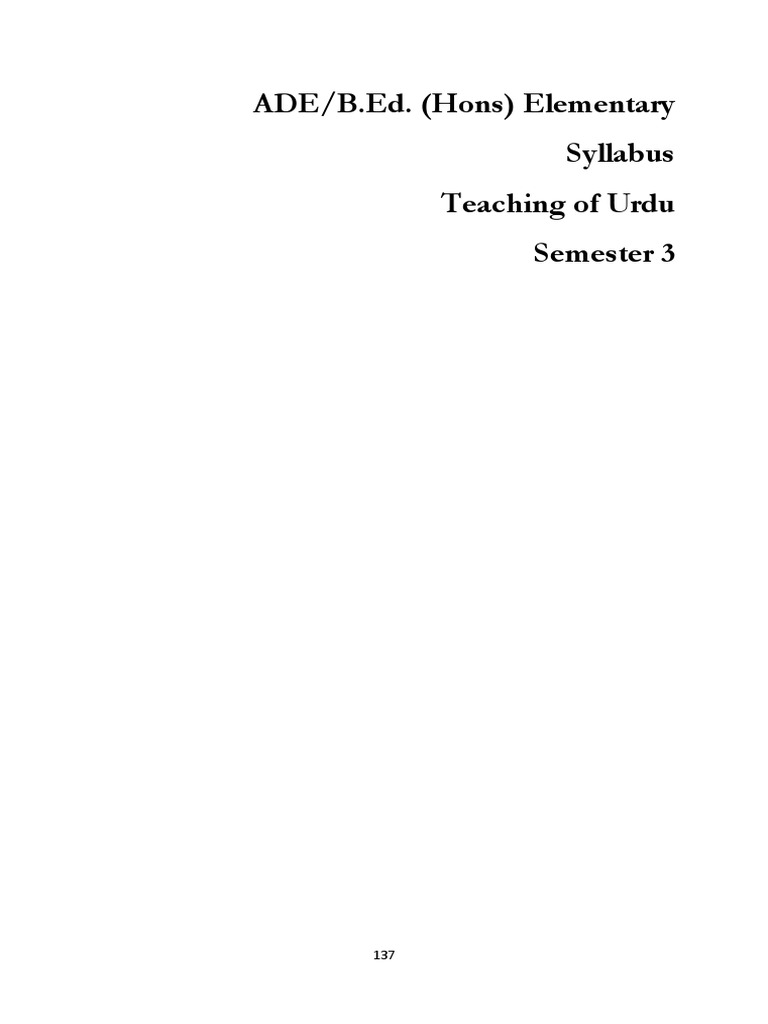 ADE/B.Ed. (Hons) Elementary Syllabus Teaching of Urdu Semester 3 | PDF