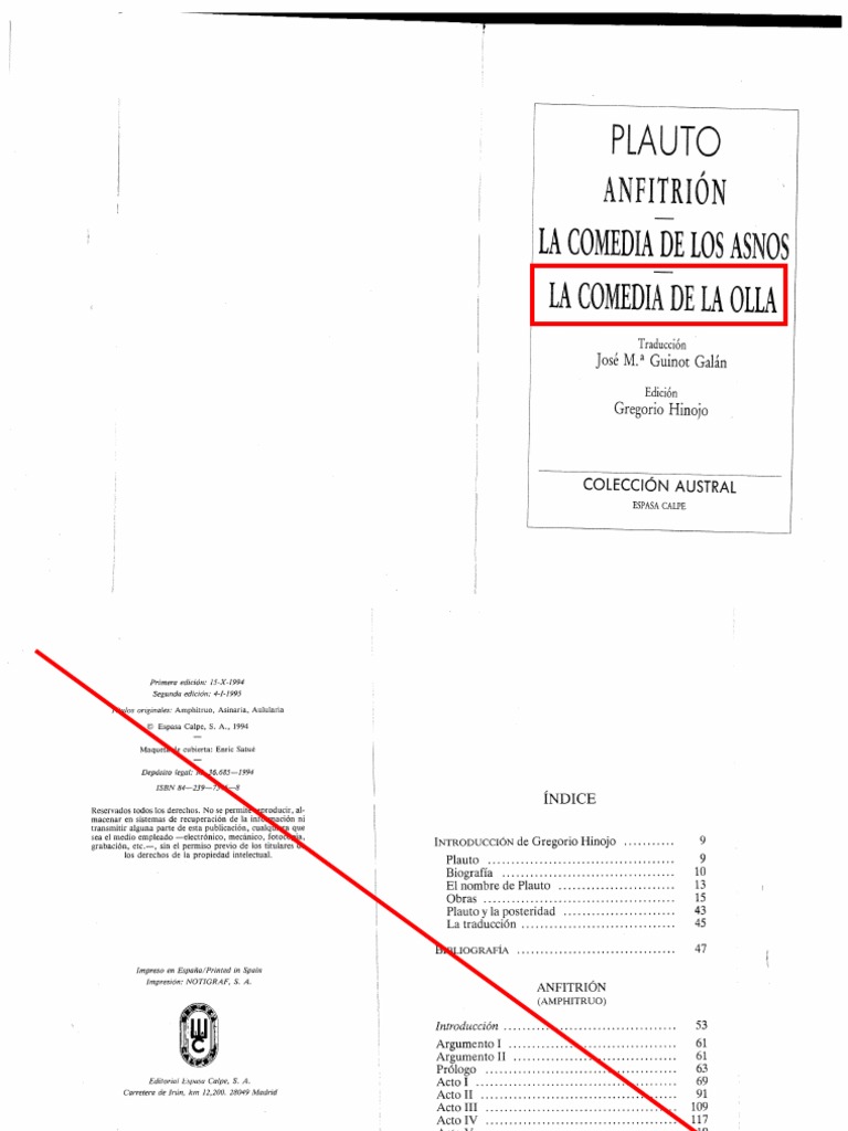 08 B. Plauto - La Comedia de La Olla (Aulalia) | PDF
