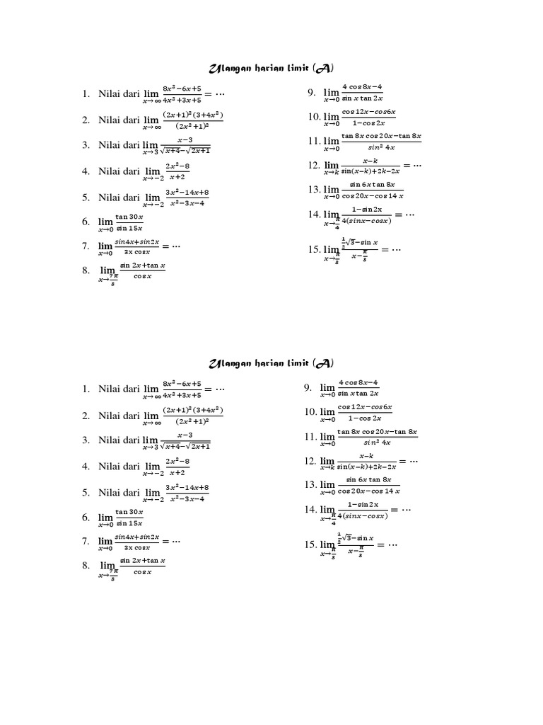 Kelas 11 Ulangan Harian Limit A | PDF