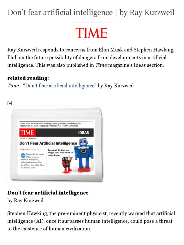 Don't Fear Artificial Intelligence - by Ray Kurzweil | PDF | Artificial ...