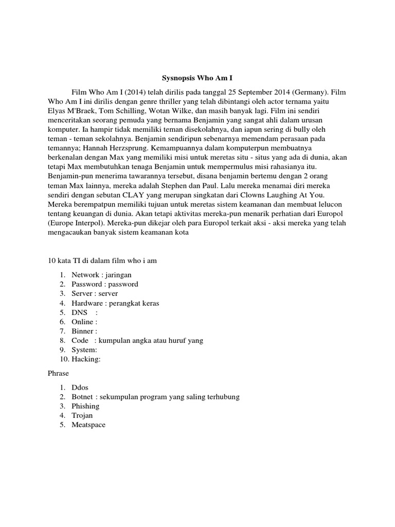 Sysnopsis Who Am I | PDF