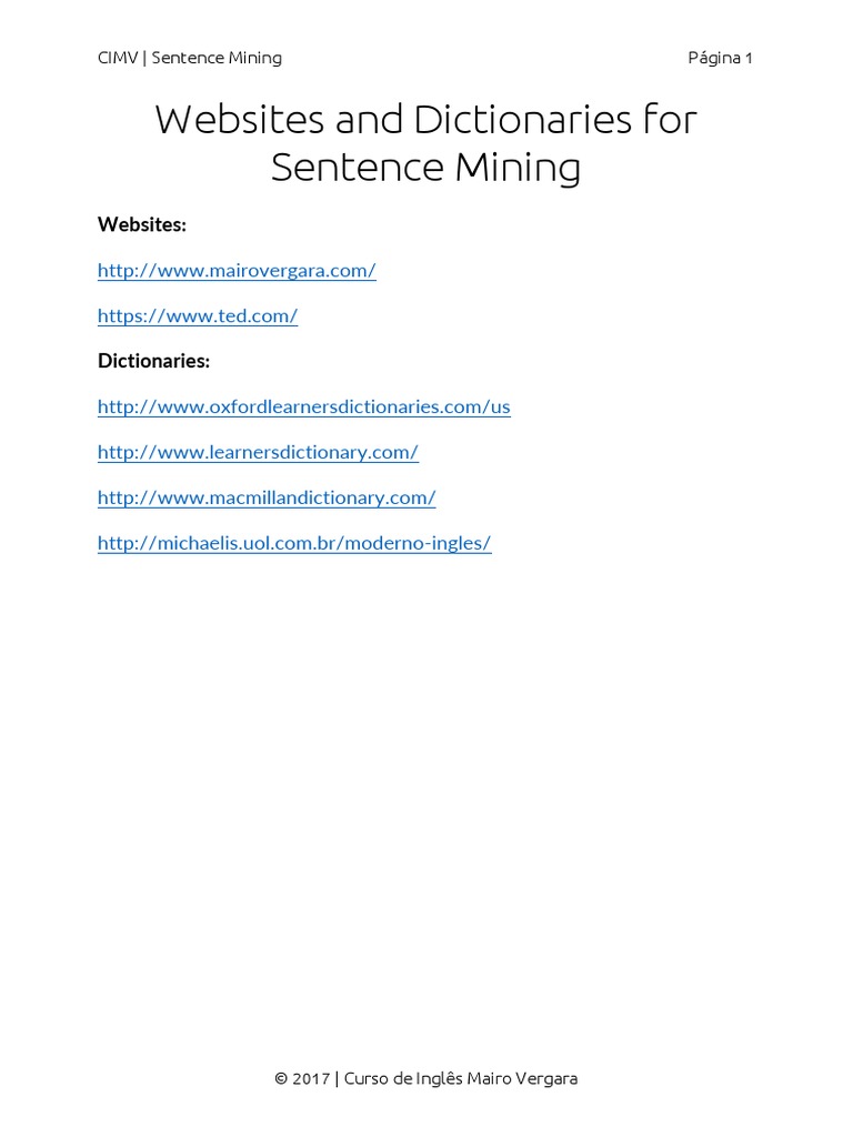 Sentence Mining Websites and Dics | PDF | Science & Mathematics