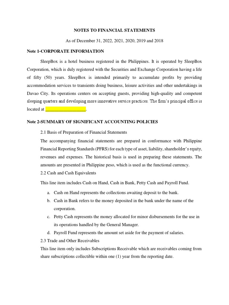 Notes To Financial Statements | PDF | Financial Statement | Depreciation