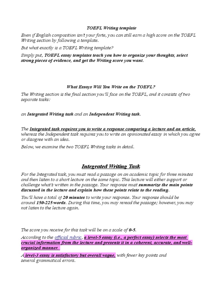 Integrated Writing Task and An Independent Writing Task. | PDF ...