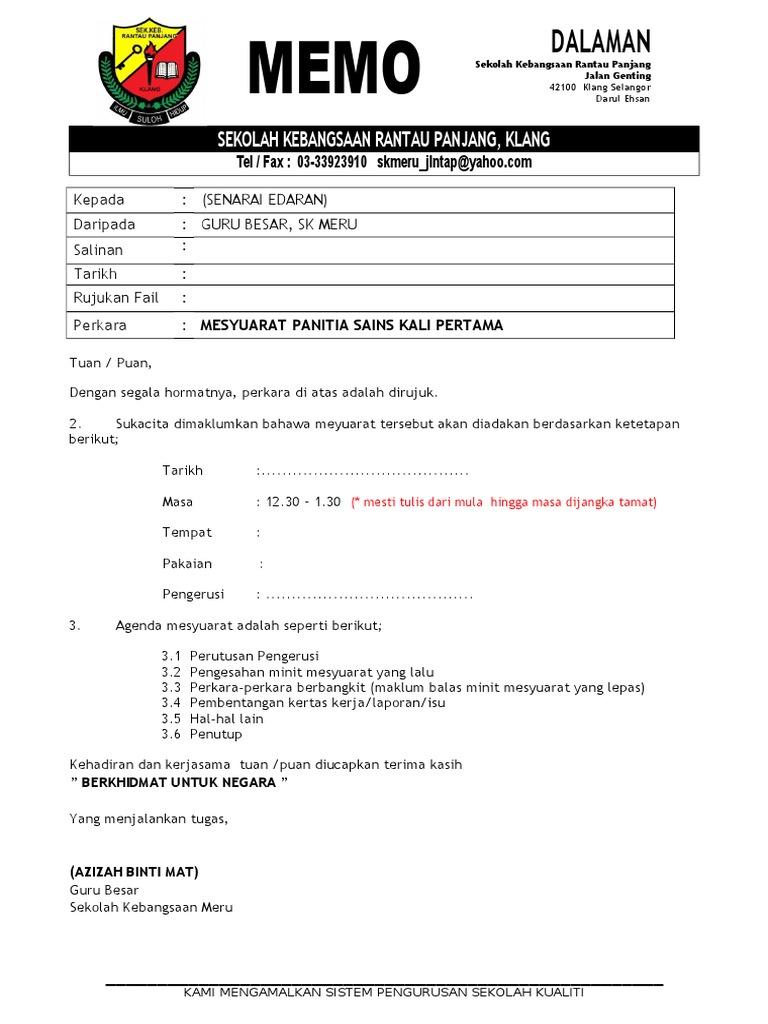 Memo Mesyuarat | PDF