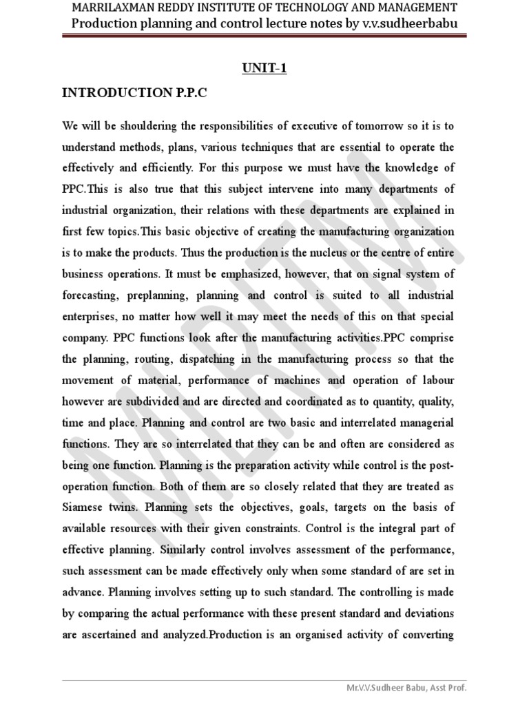 PPC Notes Unit - 1 | PDF | Operations Management | Scheduling ...