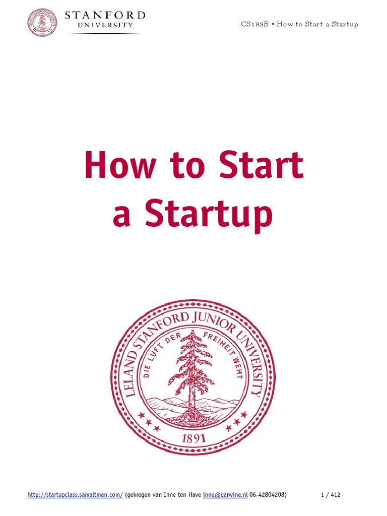 Stanford-How To Start A Startup PDF | PDF | Y Combinator (Company ...