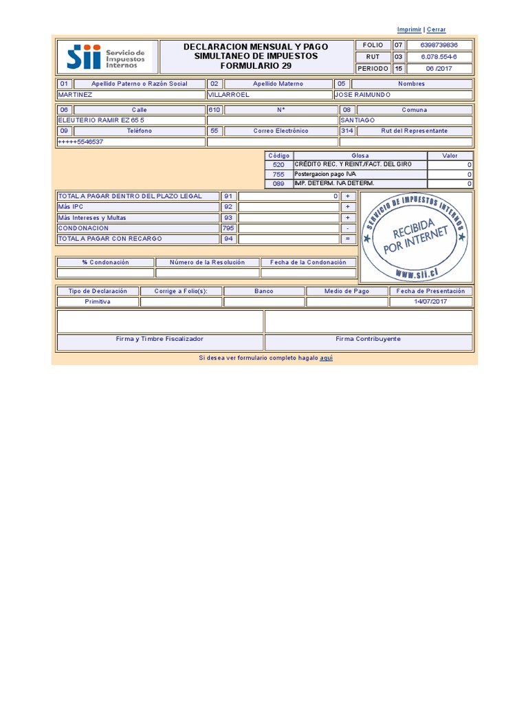 6 Declaracion Mensual y Pago Simultaneo de Impuestos Formulario 29 | PDF | Finanzas del gobierno ...
