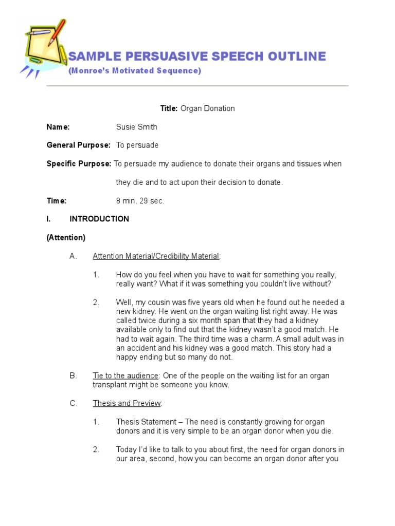 Persuasive Speech on Organ Donation | PDF | Organ Donation | Organ ...