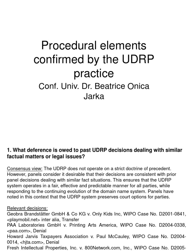 Procedural Elements Confirmed by UDRP Practice | PDF | Laches (Equity) | Complaint