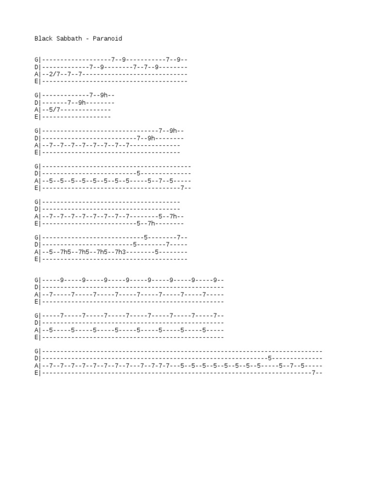 Guitar Tab: Paranoid by Black Sabbath | PDF | Computers