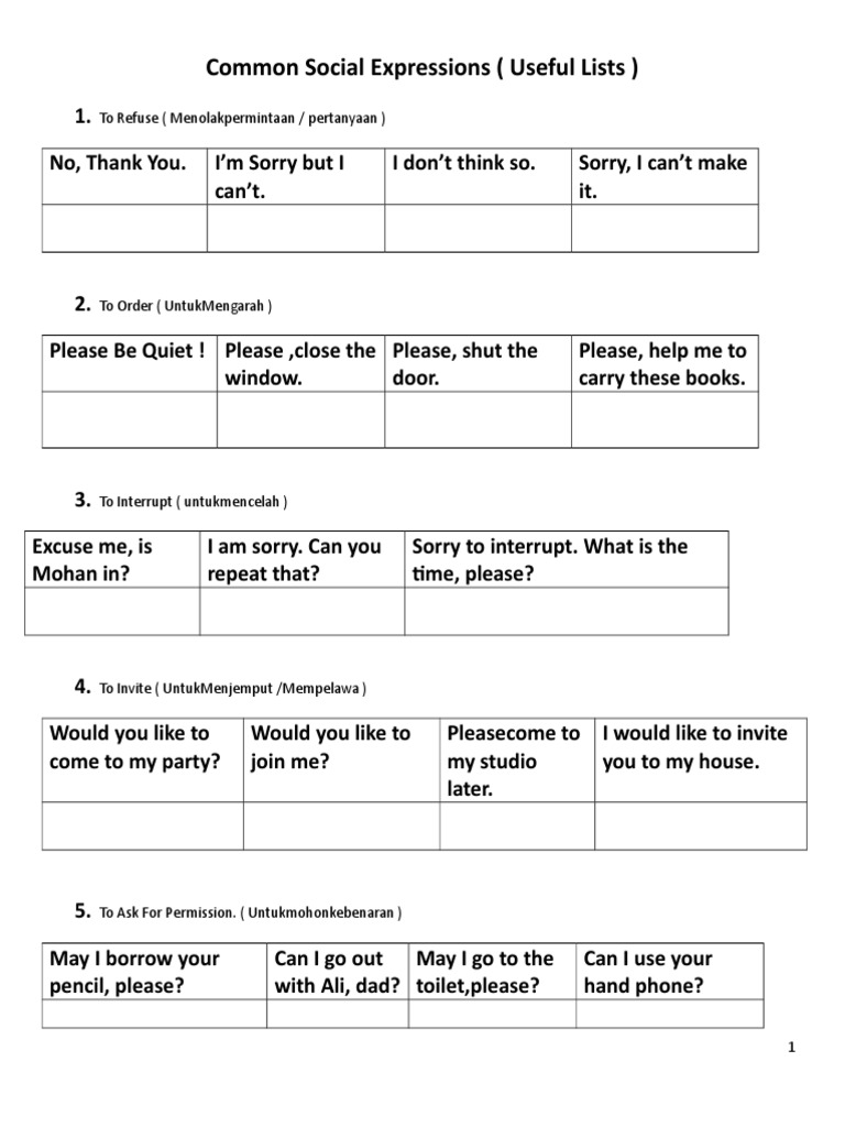 Common Social Expressions For UPSR | PDF | Leisure